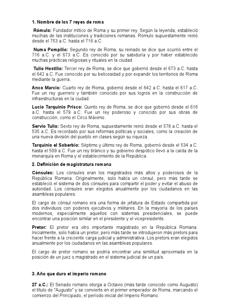 Los 7 Reyes de Roma | PDF | imperio Romano | Roma antigua
