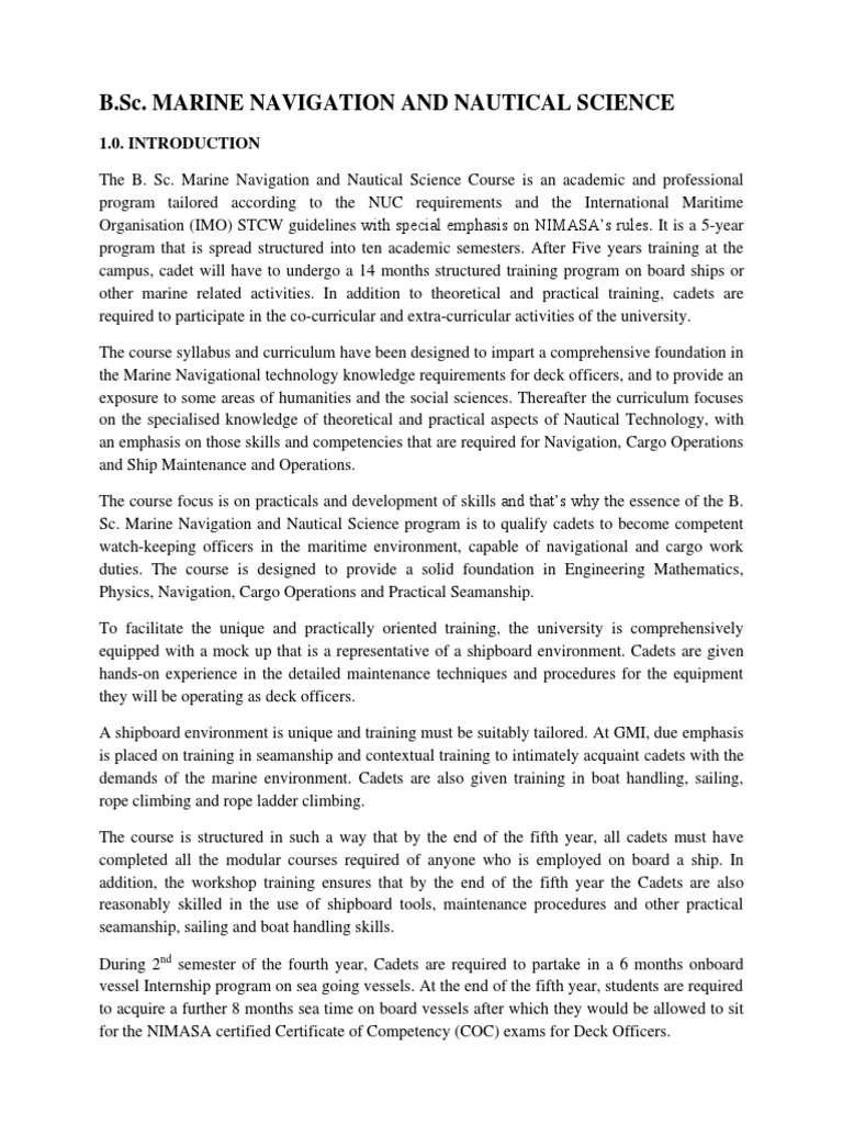 ARR BSC MARINE NAVIGATION AND NAUTICAL SCIENCE SYLLABUS | PDF