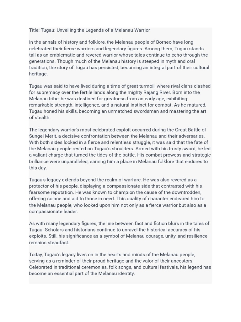 Tugau: The Melanau Warrior Legend | PDF | Folklore | Cultural Anthropology