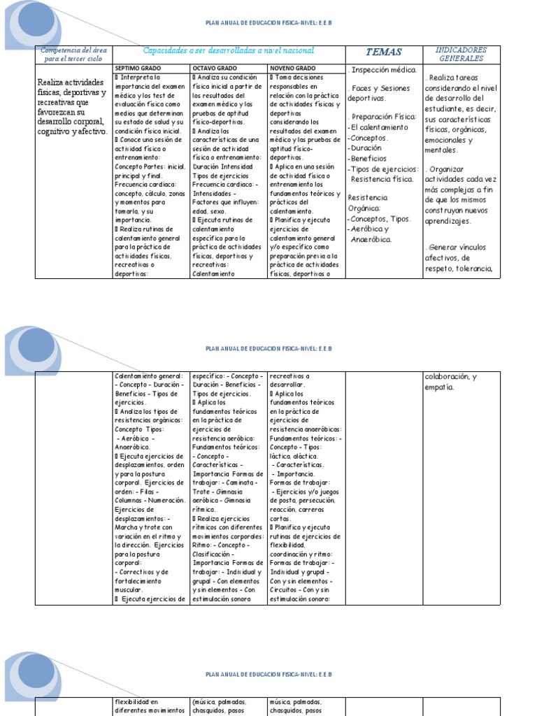 Plan Anual de Educacion Fisica EEB Listo | PDF | Gimnasia | Ejercicio ...