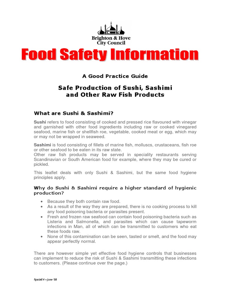 Fguide54 - Safe Production of Sushi and Sashimi | PDF | Sushi | Seafood