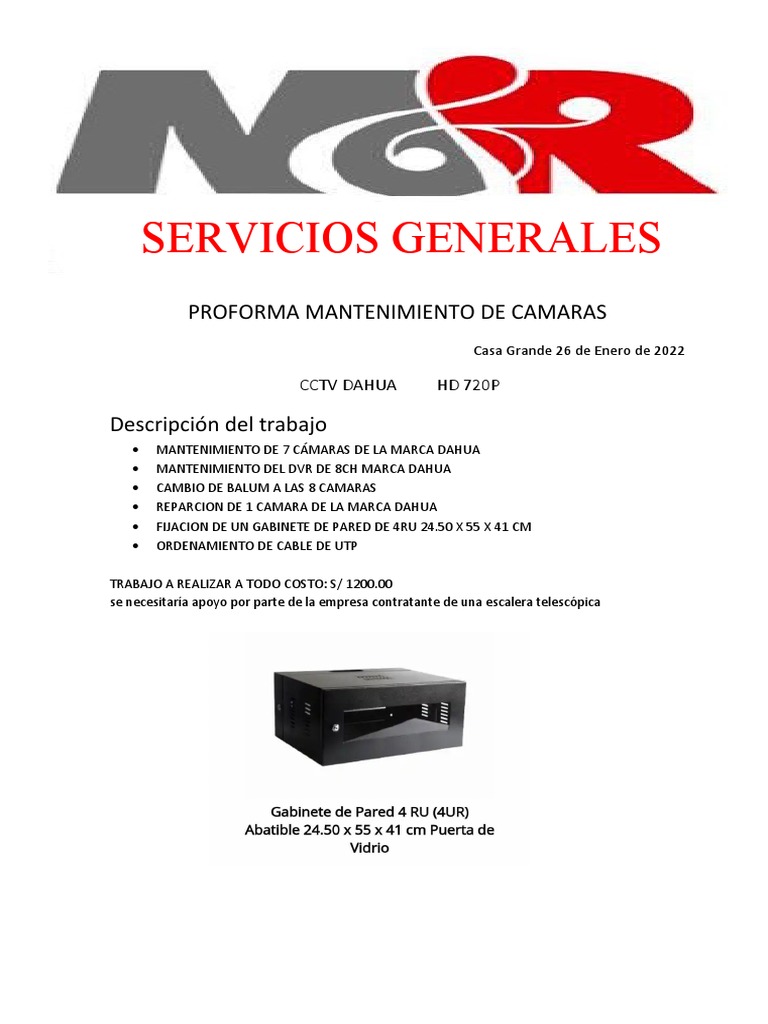 0102. PROFORMA DE MANTENIMIENTOS DE CAMARAS | PDF