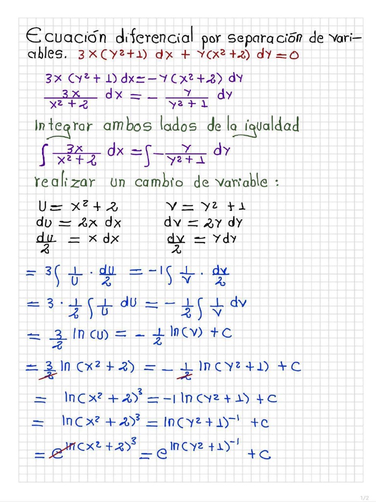 1 - Ecuacion Diferencial Por Separacion de Variables | PDF