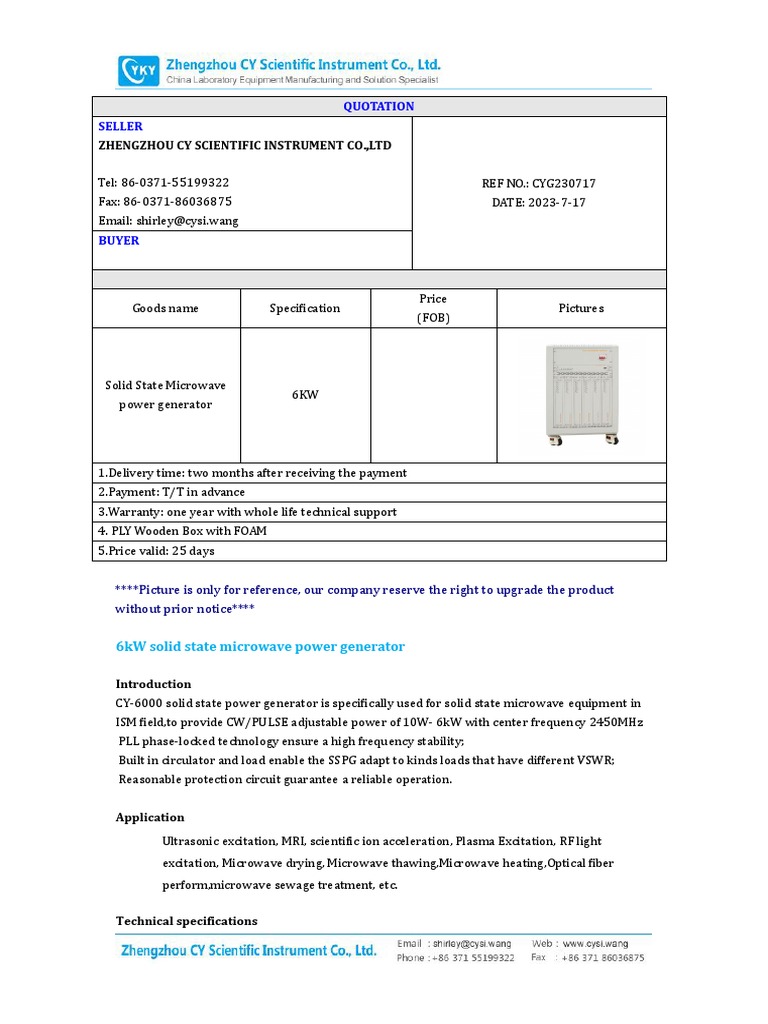 CY Data of 6KW SSPG Microwave Power Supply | Download Free PDF ...