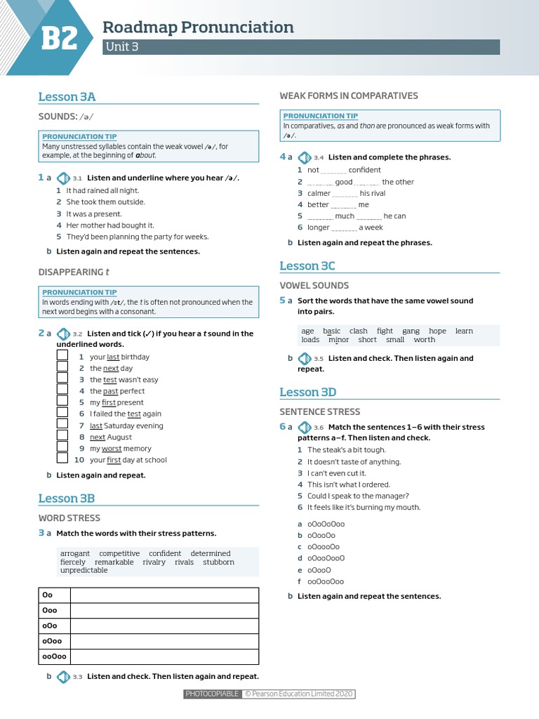 ROADMAP B2 Pron Worksheet Unit 3 | PDF | Stress (Linguistics) | Language Families