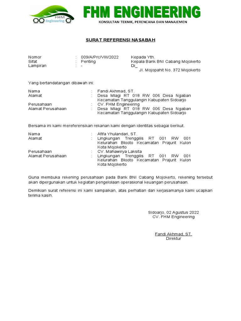 Surat Referensi Nasabah | PDF