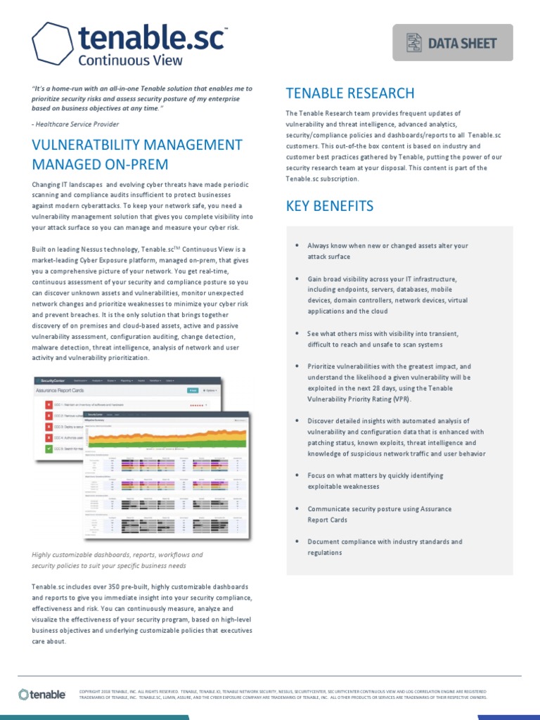 Data Sheet - Tenable - SC Continuous View | PDF | Vulnerability (Computing) | Security