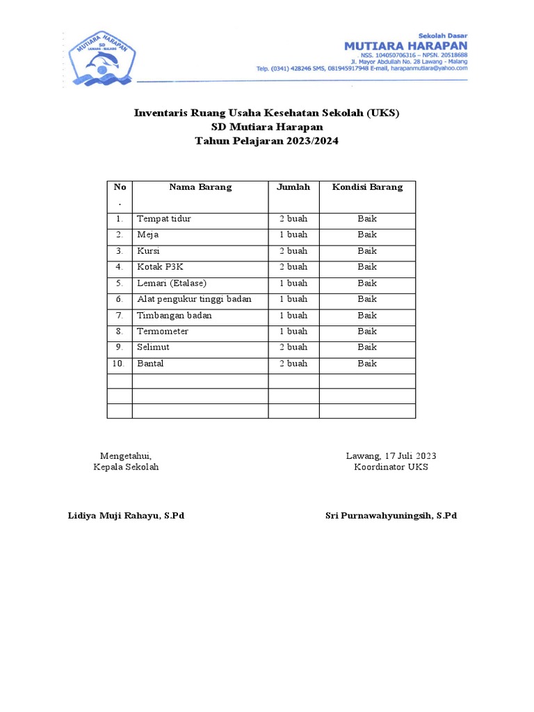 Buku Inventaris Ruang Unit Usaha Kesehatan | PDF