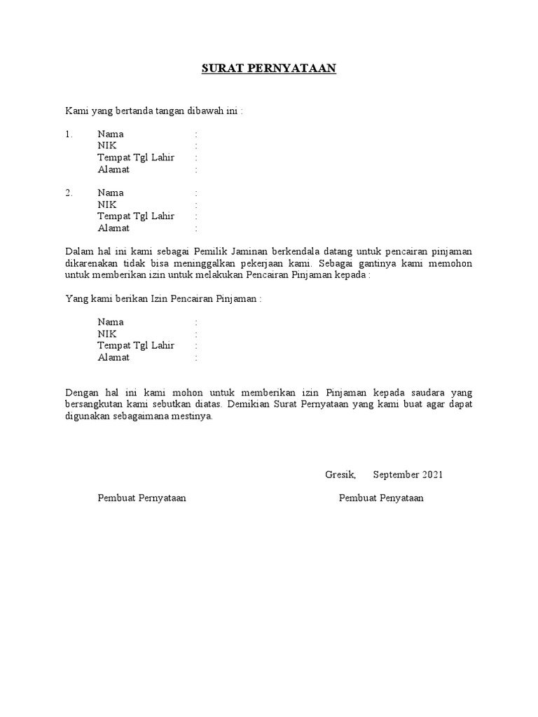Contoh Surat Pernyataan | PDF