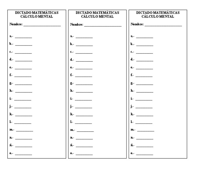 Hoja Dictado Calculo Mental | PDF | Métodos y materiales de enseñanza ...