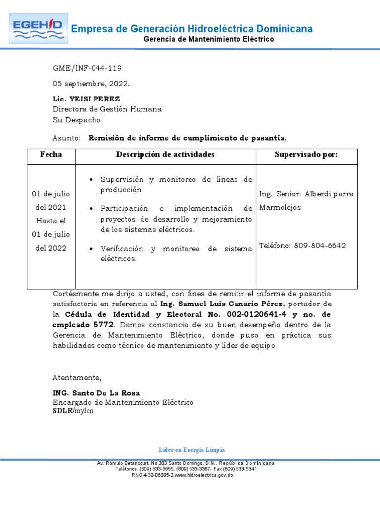 Carta de Exencion de Pasantia | PDF