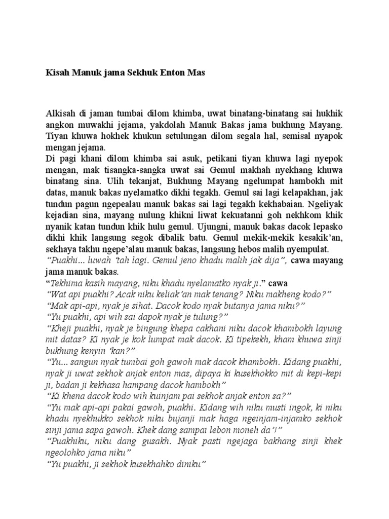 Kisah Manuk Jama Sekhuk Enton Mas | PDF