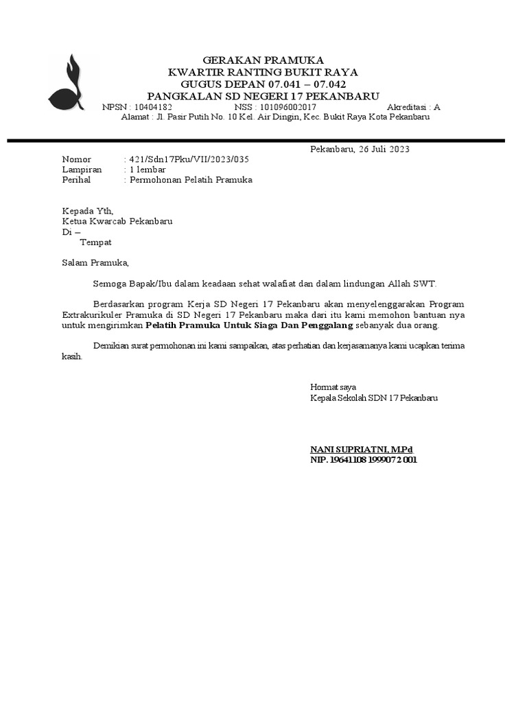 Surat Permohonan Pelatih Pramuka | PDF