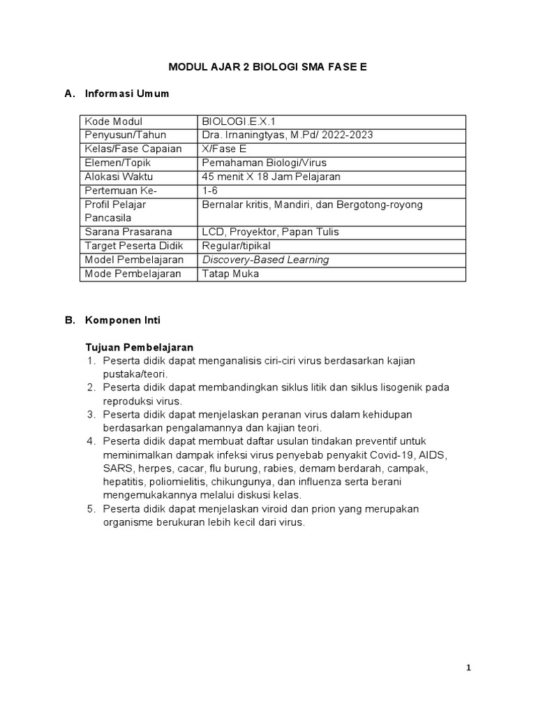 B. MODUL AJAR IPA BIOLOGI SMA KELAS X BAB 2-Edit Irna | PDF