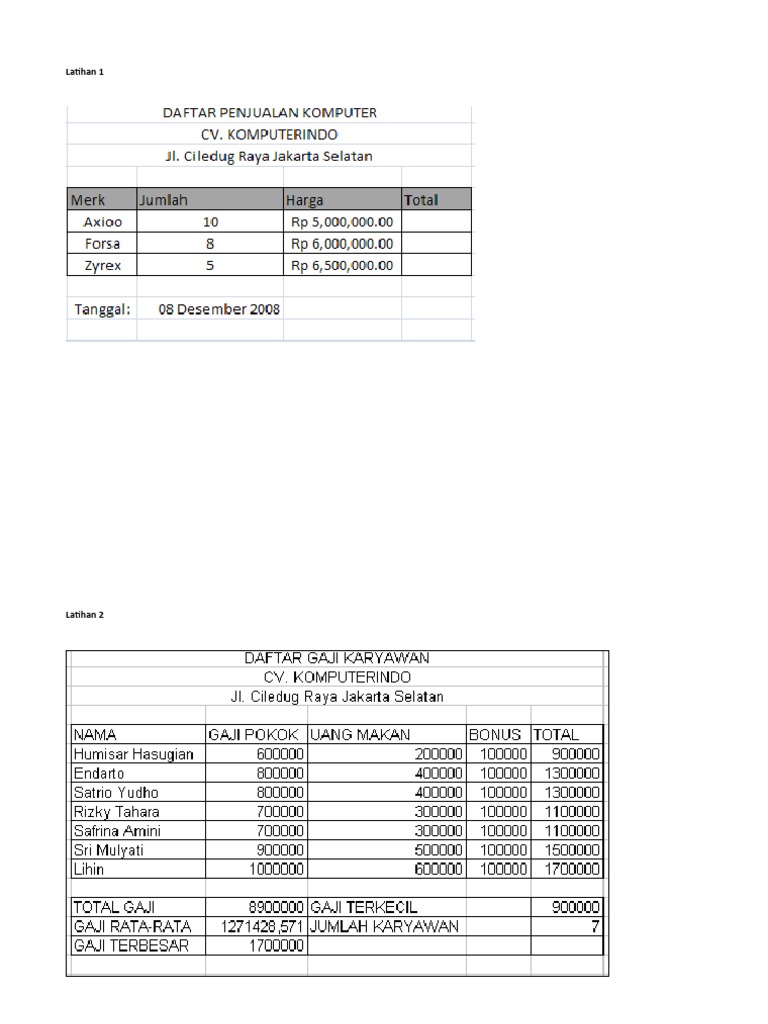 Latihan Excel Pdf