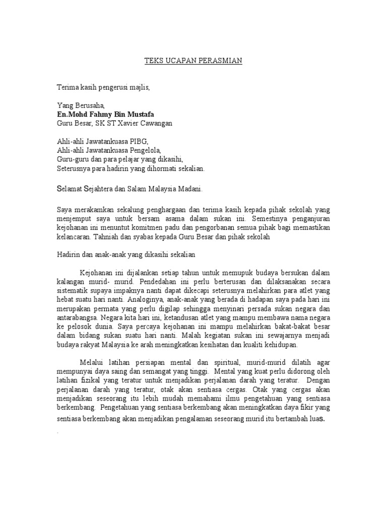 Teks Ucapan Perasmian Sukan | PDF