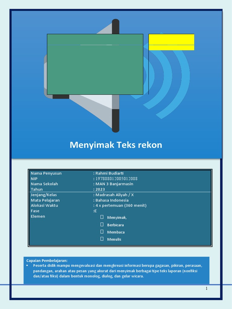 Modul Ajar Kombi Klas X Bab 8 Teks Rekon | PDF
