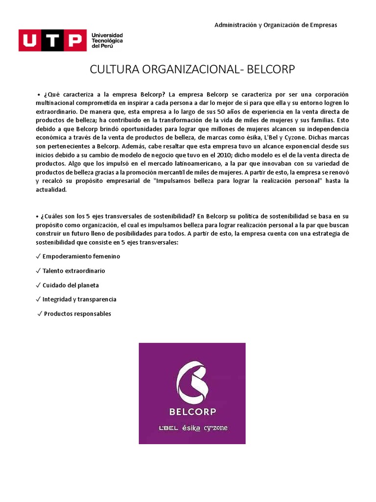 Cultura Organizacional Belcorp | PDF | Negocios | Ciencias sociales