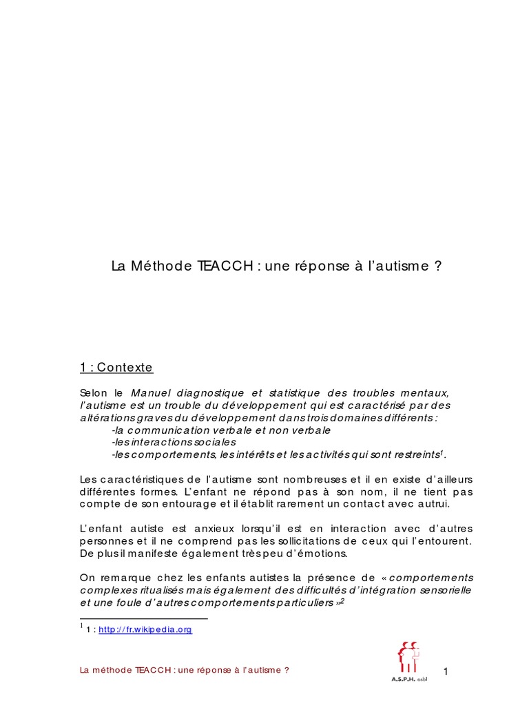 Méthode TEACCH pour l'autisme | PDF | Trouble du spectre de l'autisme ...