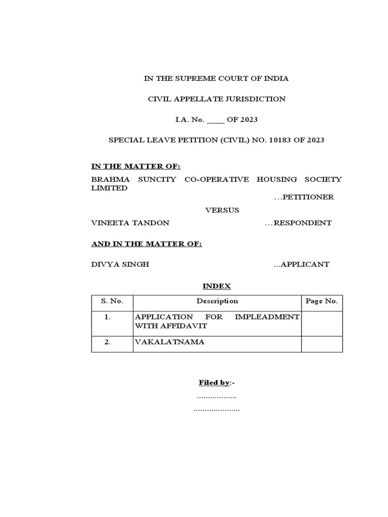 Impleadment Divya BrahmaSuncity SupremeCourt | Download Free PDF ...