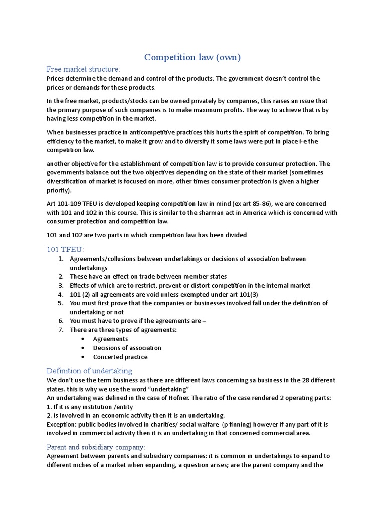 Competition Law - Own Final | PDF | Competition Law | Subsidiary