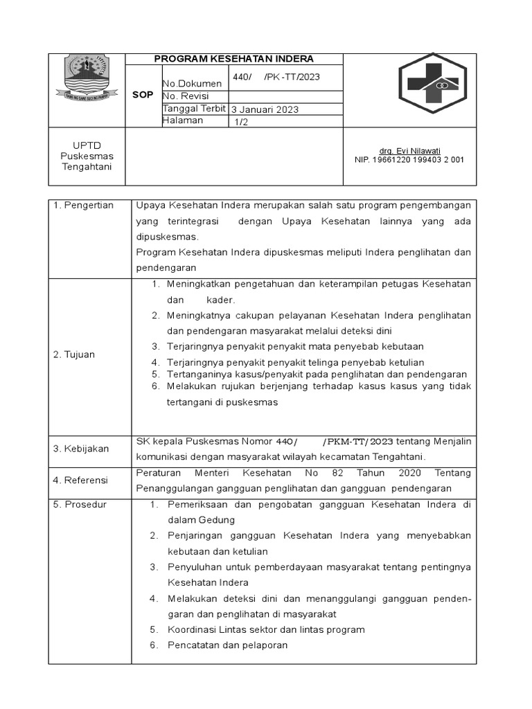 Sop Kesehatan Indera | PDF