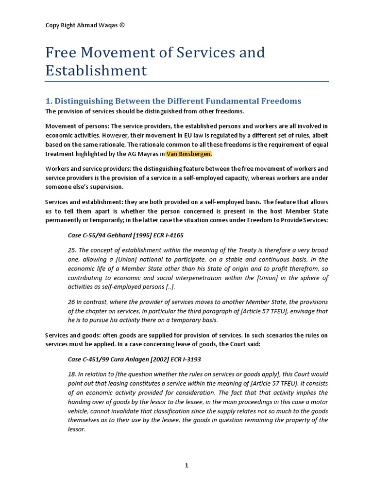 Free Movement of Services and Est | PDF | Freedom Of Movement | Lease
