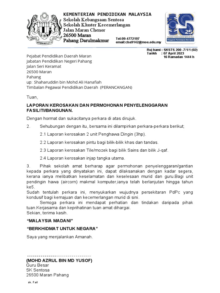 Surat Litup Laporan Kerosakan | PDF