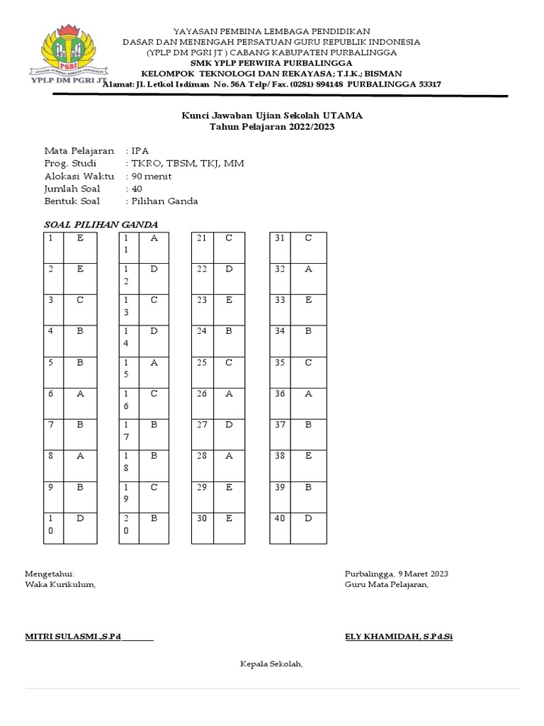 Format Kunci JAwaban UTAMA | PDF