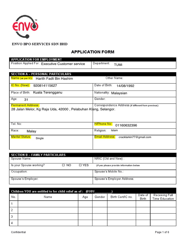 Employment Application Form Template | PDF | Mental Disorder