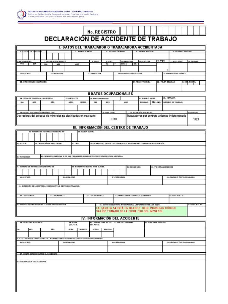 Copia de Declaracion formal inpsasel Accidente | PDF | Motores | Lesión