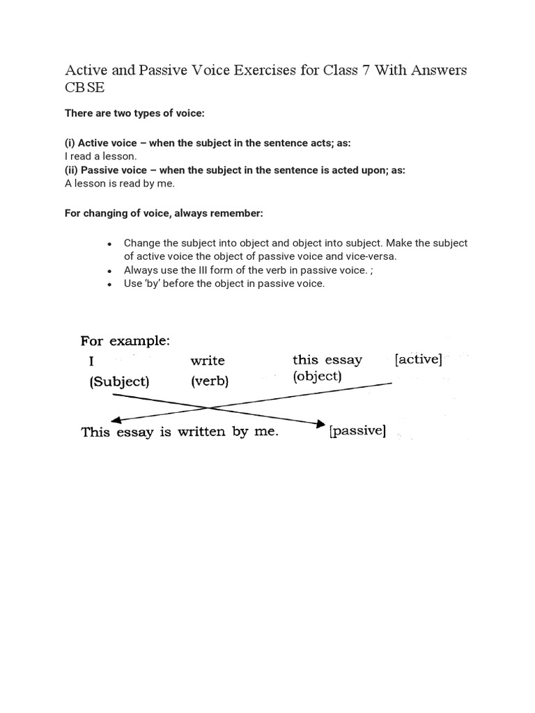 Active and Passive Voice Exercises For Class 7 | PDF | Grammatical ...