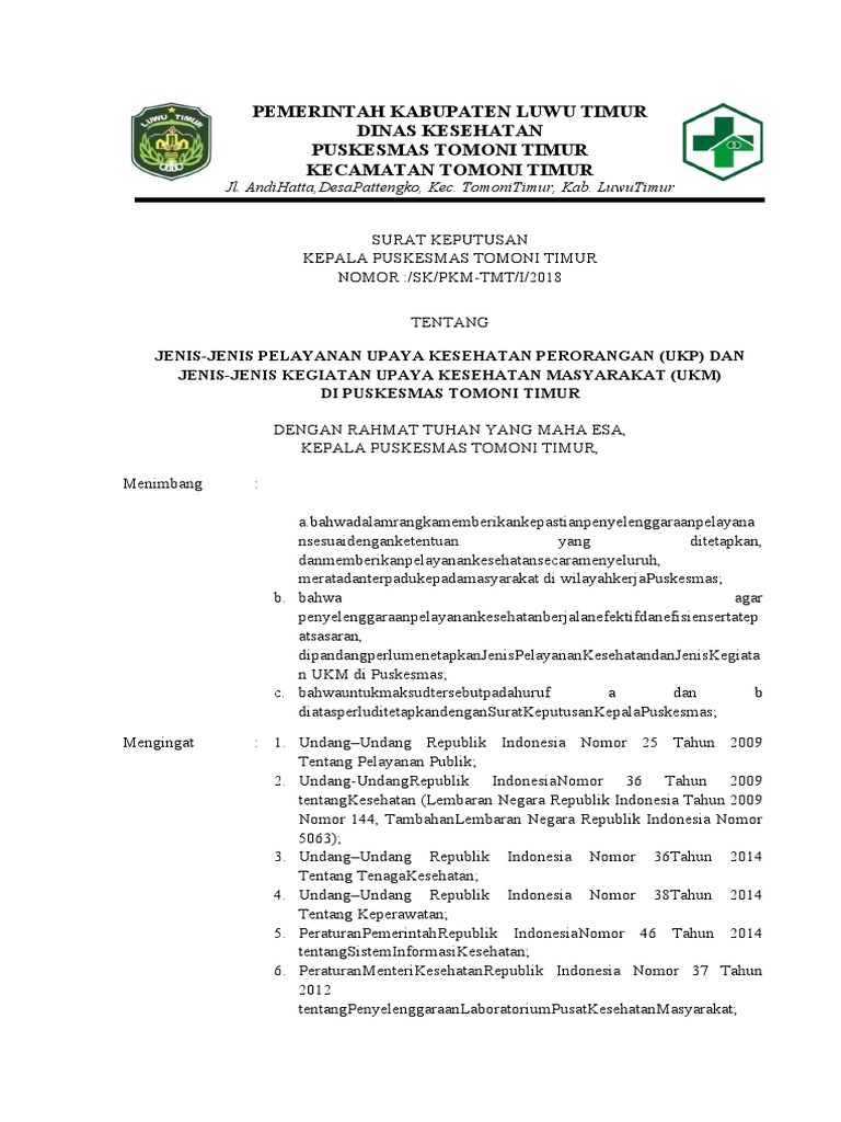 SK Jenis-Jenis Pelayanan Di Puskesmas Revisi | PDF