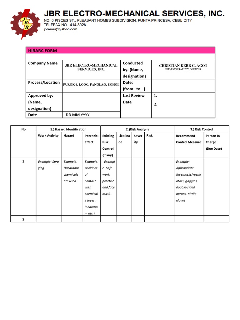Hirarc Format | PDF | Securities | Occupational Safety And Health