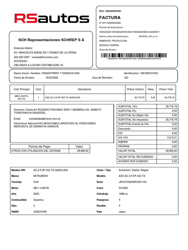 Factura de Venta de Automóvil | PDF | Transporte | Vehículos terrestres