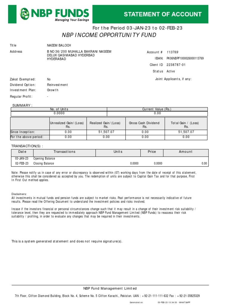 Account Statement Mutual Fund, For The Last 1 Month | PDF | Investing ...