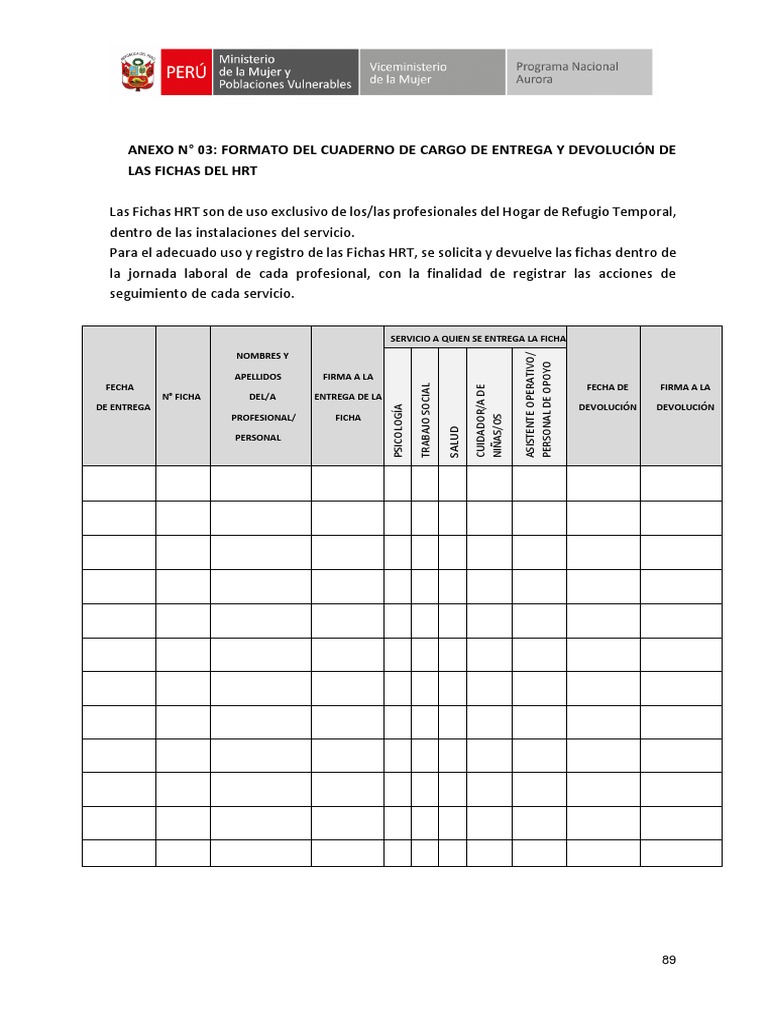 Anexo 3 - Formato Del Cuaderno de Cargo para La Entrega y Devolución de ...