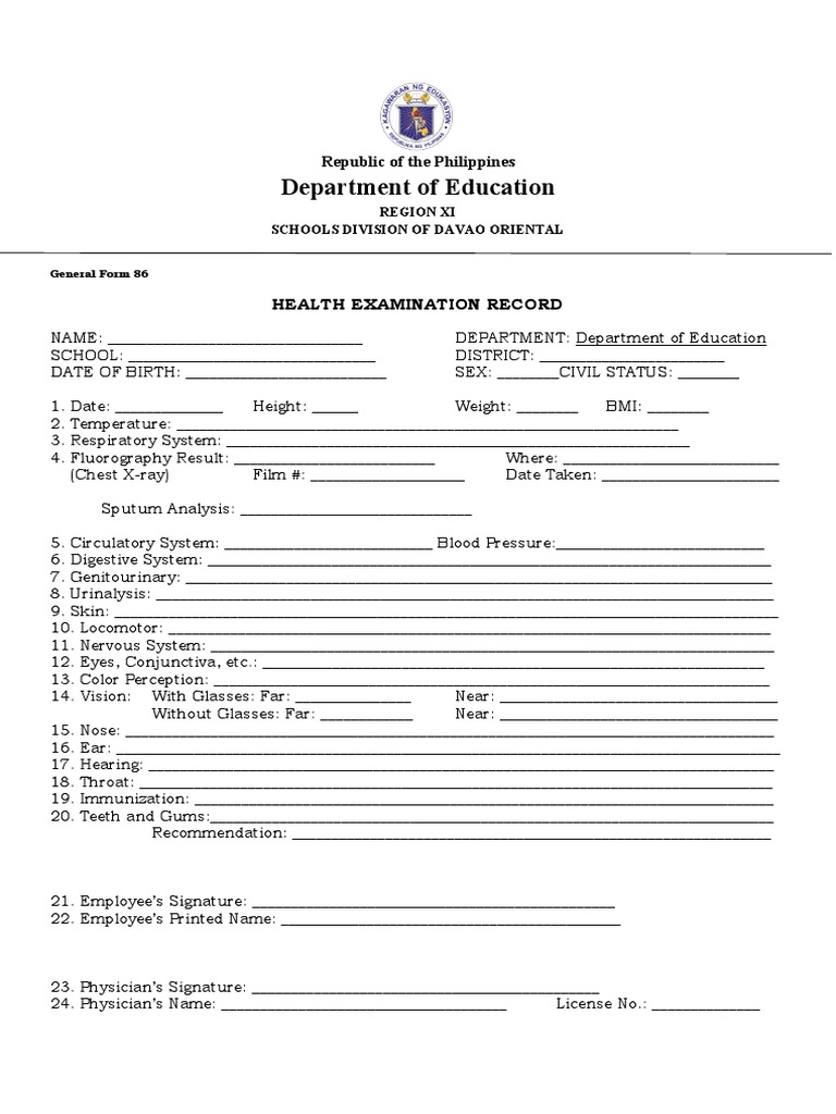 General Form 86 | PDF | Clinical Medicine | Health Sciences