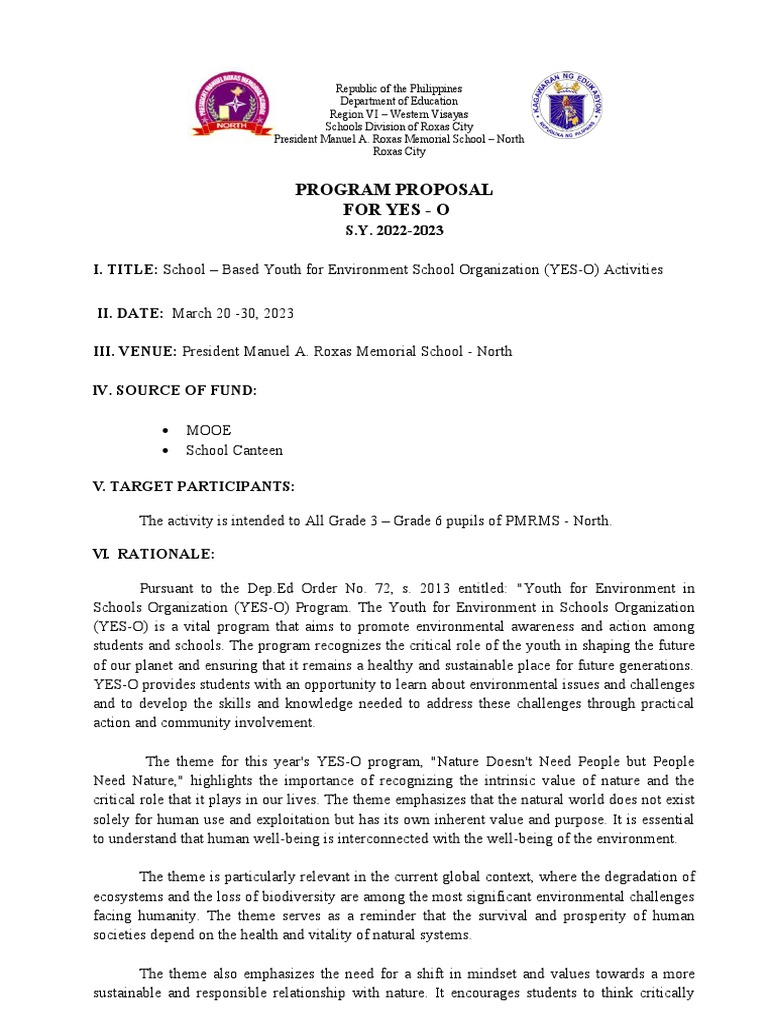 YES O Proposed Program and Activity Matrix | PDF | Sustainability ...