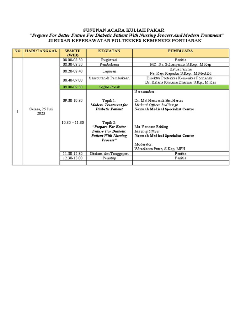 Susunan Acara Kuliah Pakar Tw23 | PDF