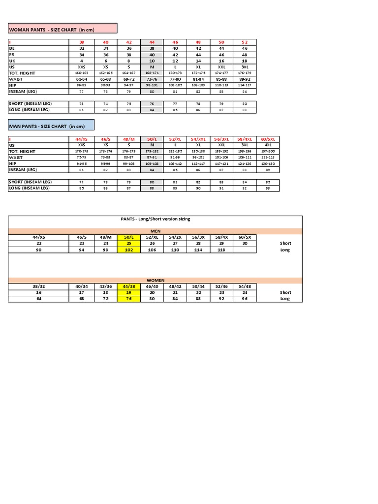 Eng Salewa Size Pants Long Short | PDF | Fashion | Clothing