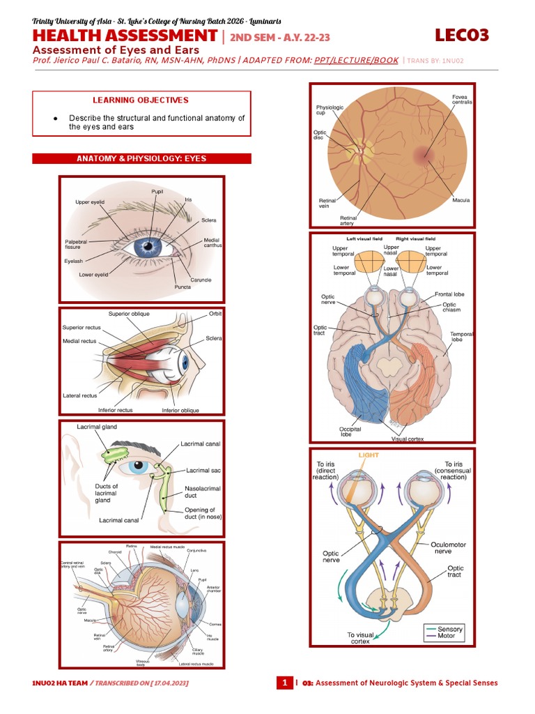 Lec 3 Assessment of Eyes and Ears | PDF | Diseases And Disorders ...