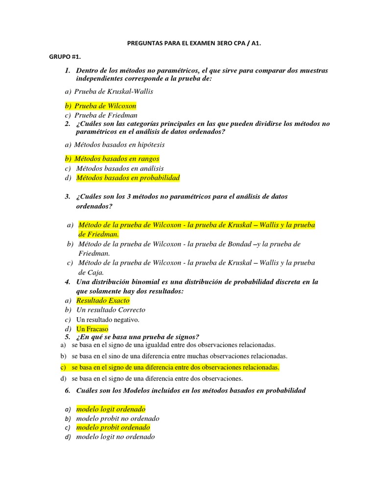 Preguntas para Examen Estadistica 3ero Cpa A1 | PDF | Distribución Cuadrada Chi | Prueba de ji ...