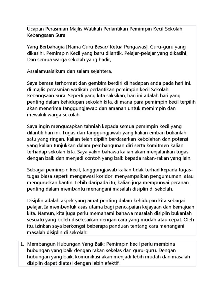 Perlantikan Pemimpin Kecil SK Sura | PDF