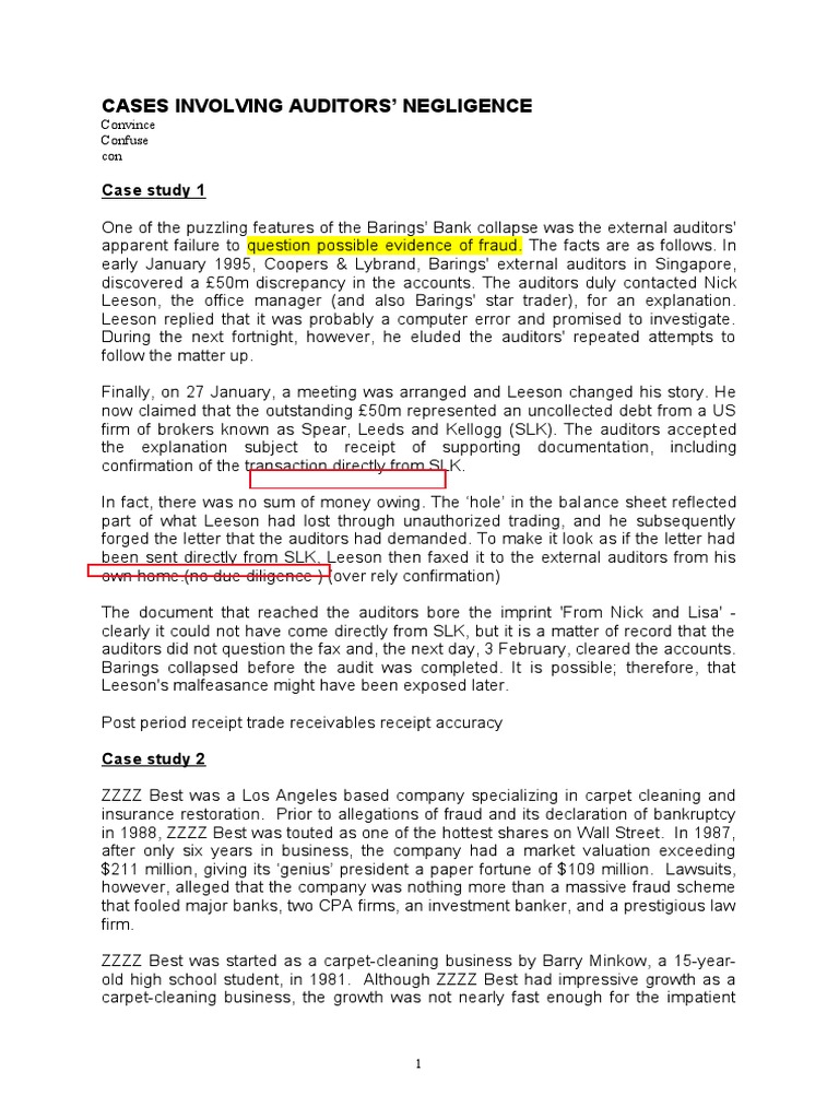 Auditor Negligence Case Studies | PDF | Audit | Fraud