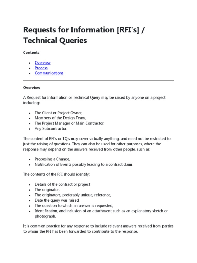 RFI's & TQ's Descriptions | PDF | Request For Information | Electronic Data Interchange