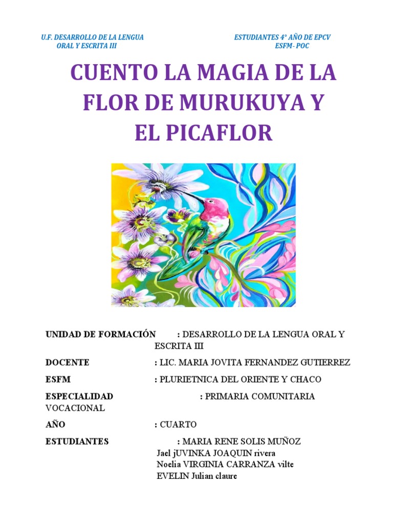 Cuento - La Flor de Murukuya y El Picaflor - 4°epcv | PDF