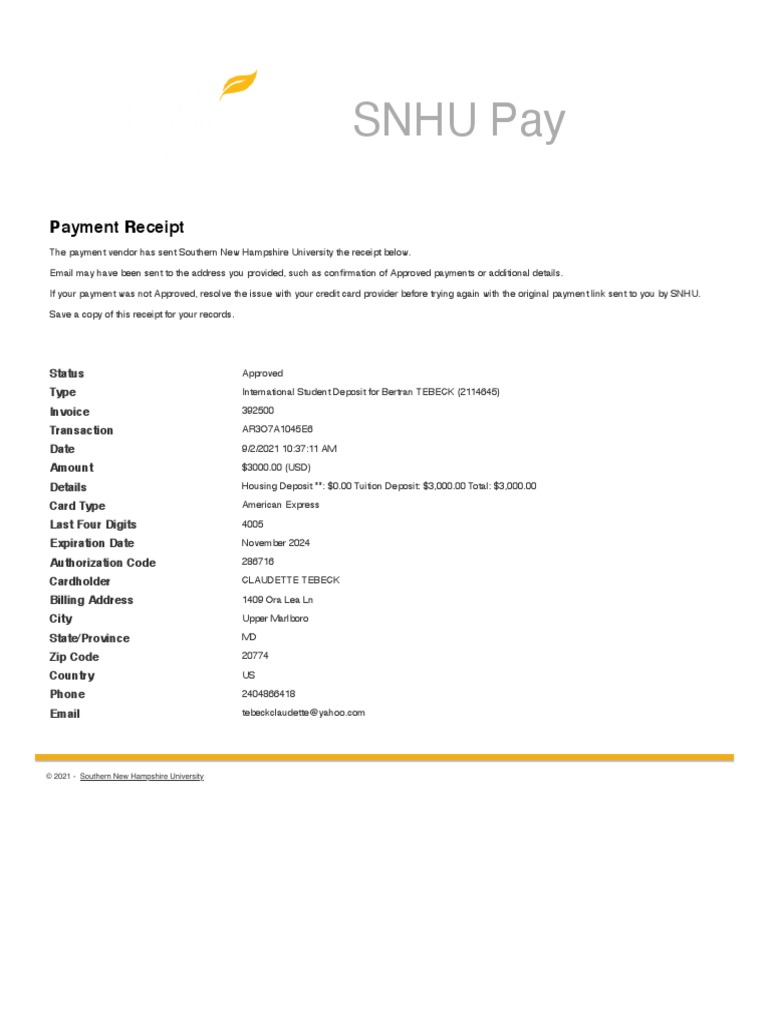 SNHU Pay - Payment Receipt | PDF