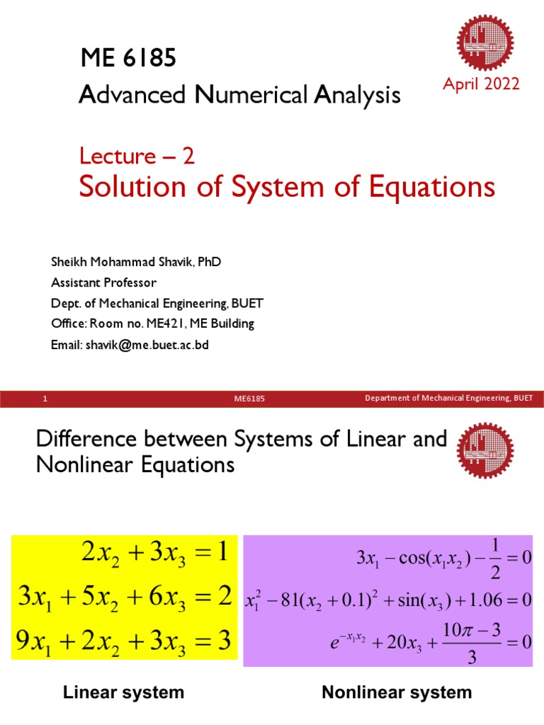 Lecture2 - System of Equations | PDF | System Of Linear Equations ...