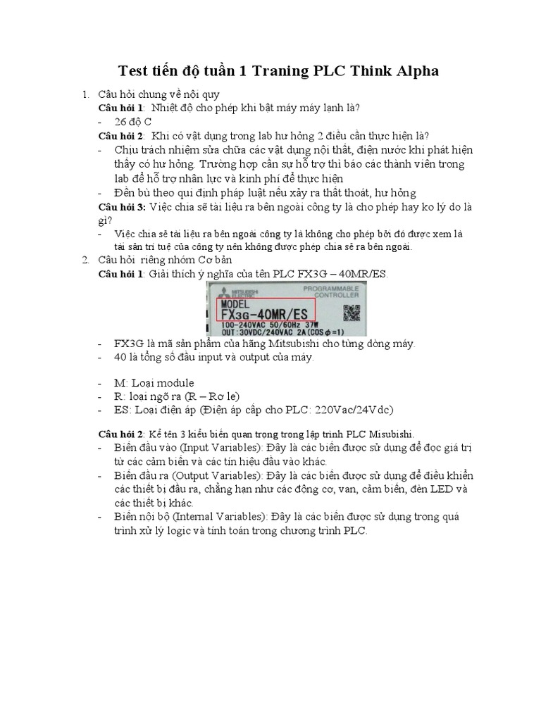 Test Tiến Độ Tuần 1 Traning PLC Think Alpha - Đào Công Tài | PDF
